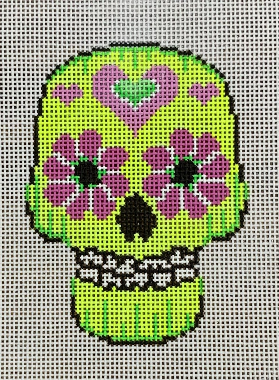 Neon Yellow Sugar Skull – Labors of Love Needlepoint
